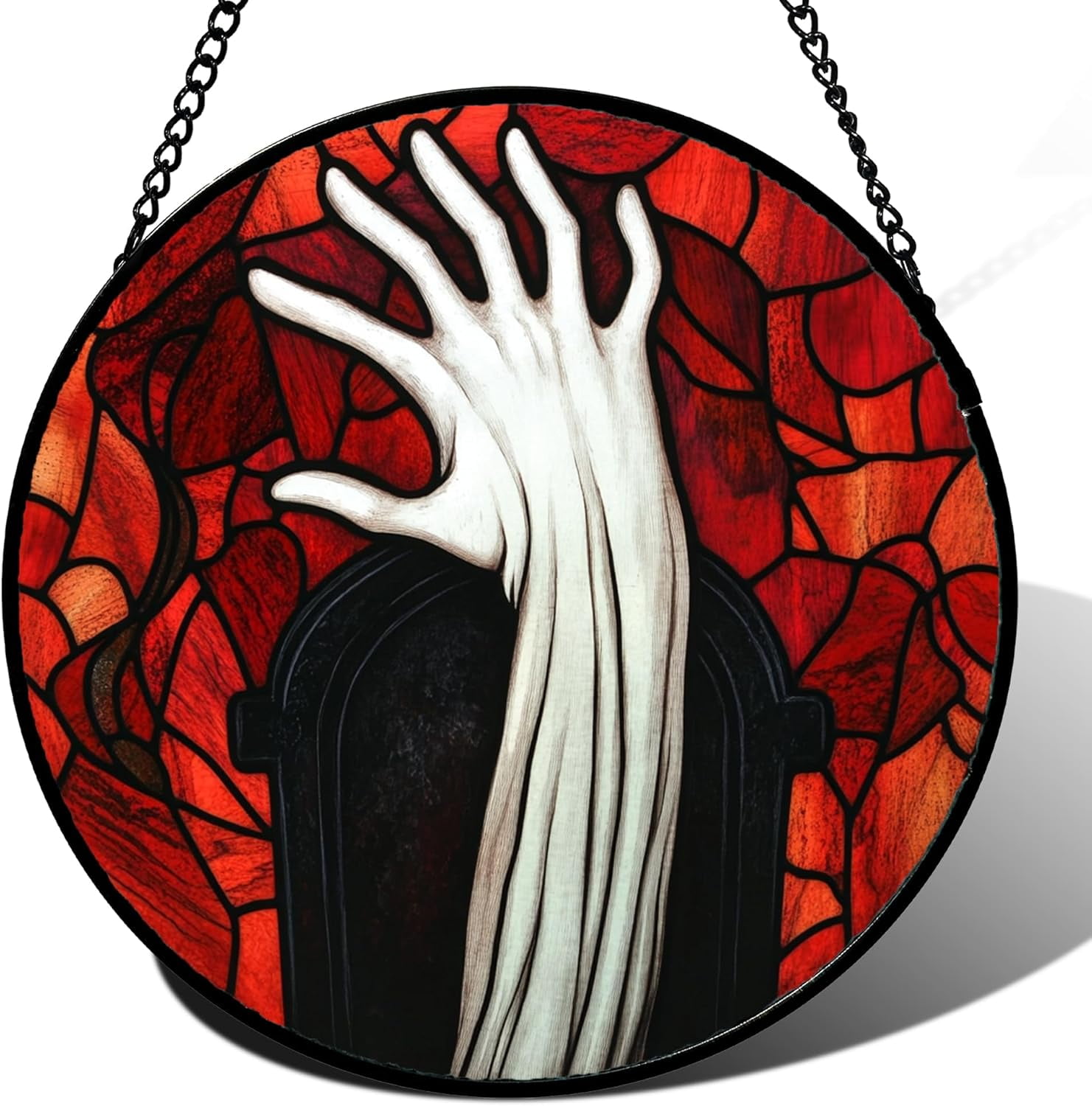 Stained Glass Window Hanging - Halloween Decoration Scary Ghost Hand ...