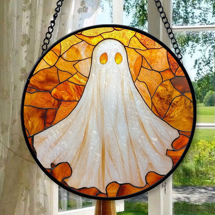 Stained Glass Window Hanging - Halloween Decoration White Sheet Ghost ...