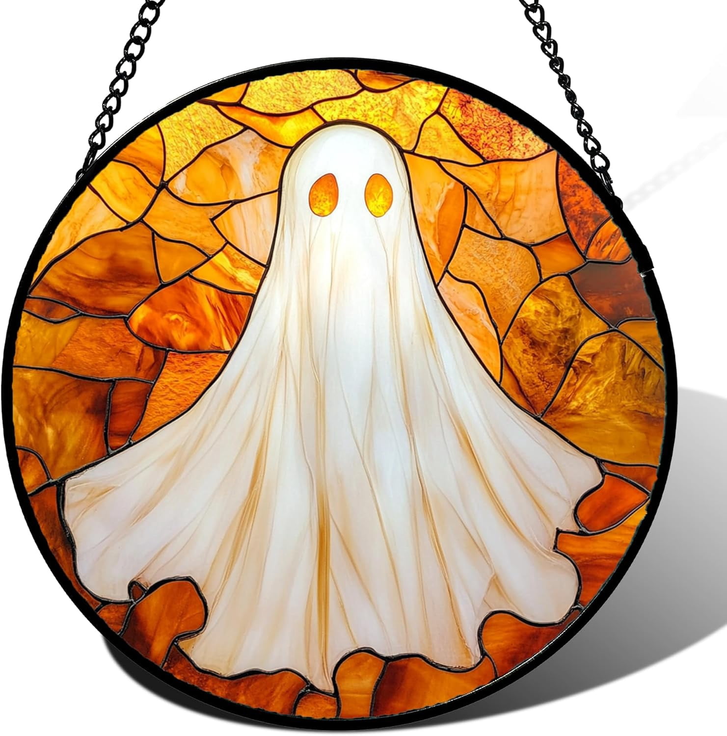 Stained Glass Window Hanging - Halloween Decoration White Sheet Ghost ...