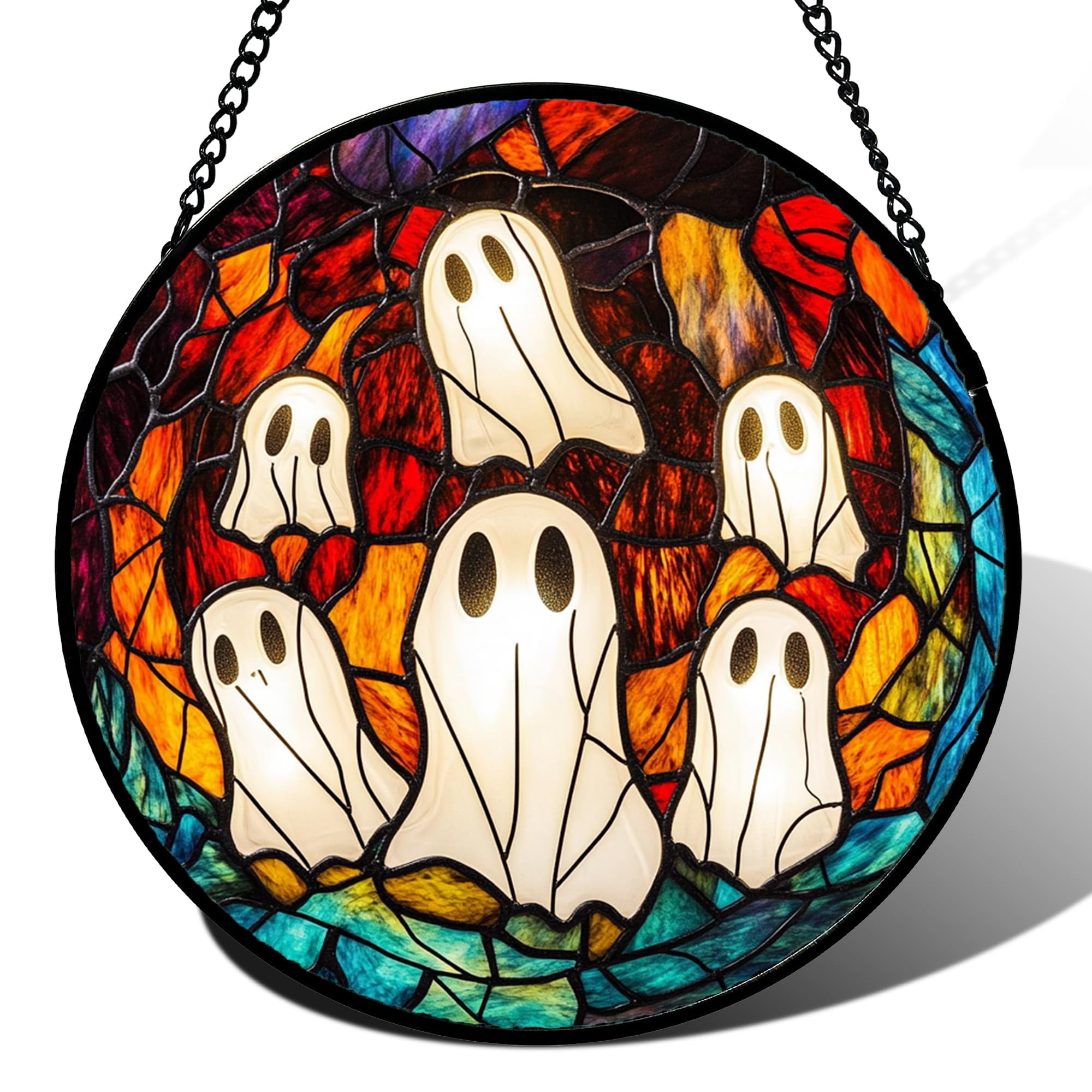 Stained Glass Window Hanging Halloween Horror Retro Ghosts - Suncatcher ...