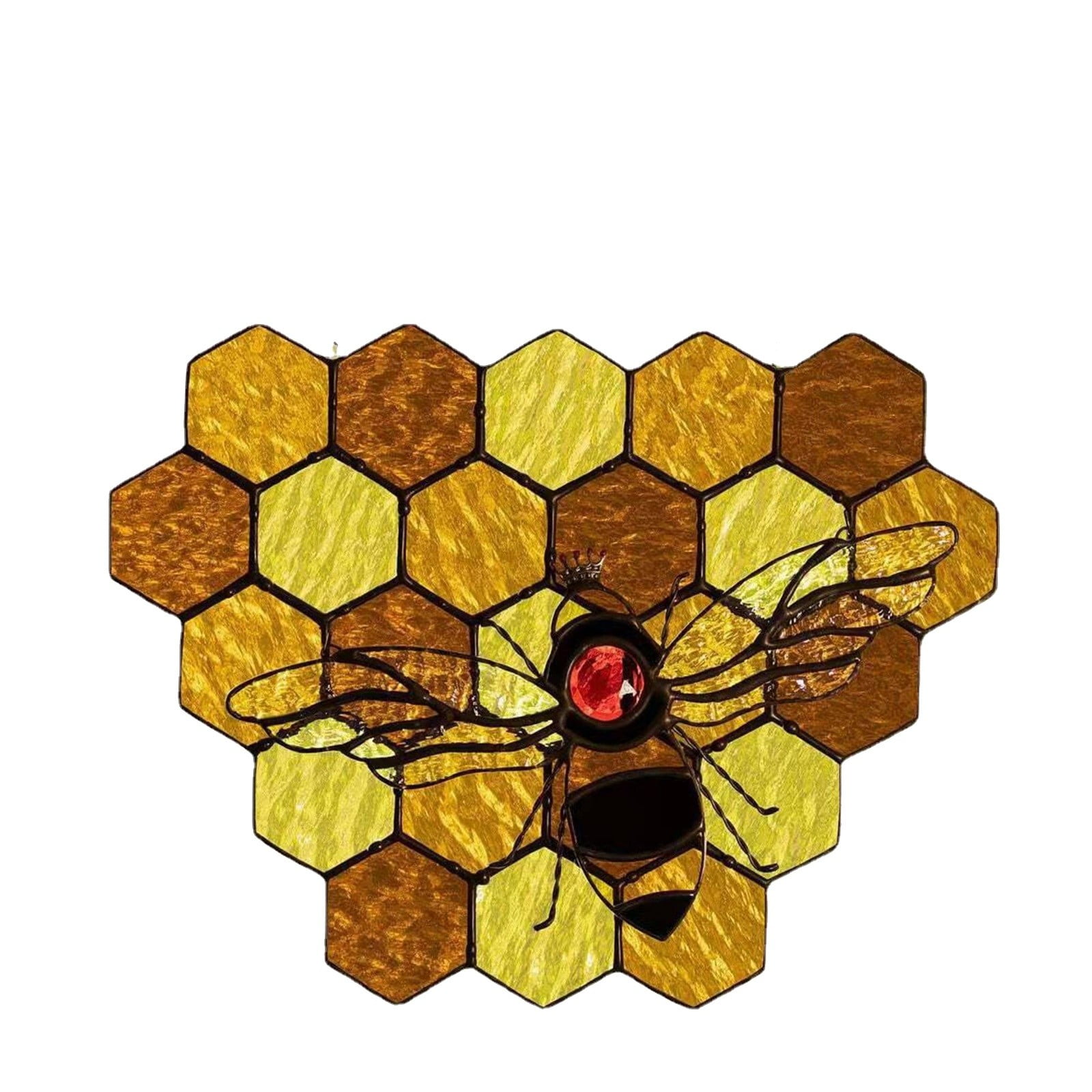 Stained Glass Window Hanging Honeycomb Multicolor Butterfly Bee Stained ...