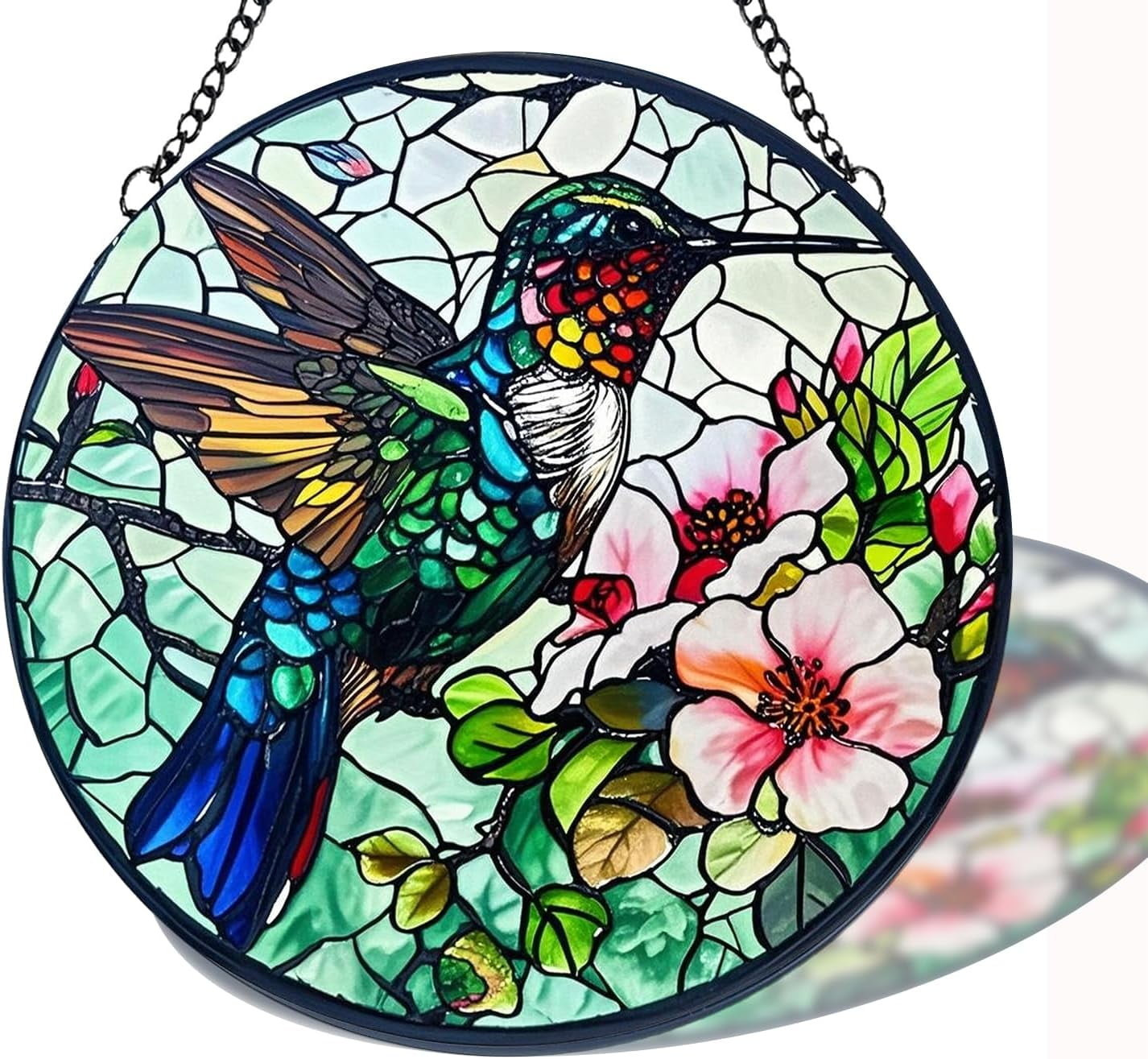 Stained Glass Window Hanging Hummingbird Indoor/Outdoor Suncatcher，Bird Suncatcher for Windows ...