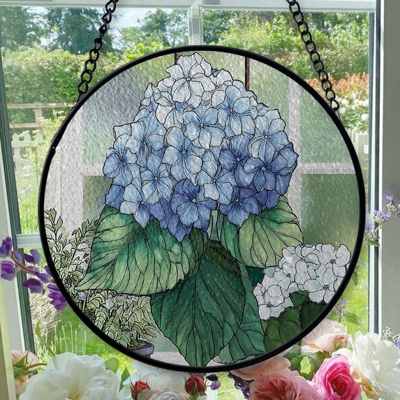 Stained Glass Window Hanging Hydrangeas Flowers - Stained Glass Window ...