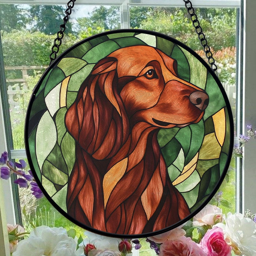 Stained Glass Window Hanging Irish Setter - Stained Glass Window ...
