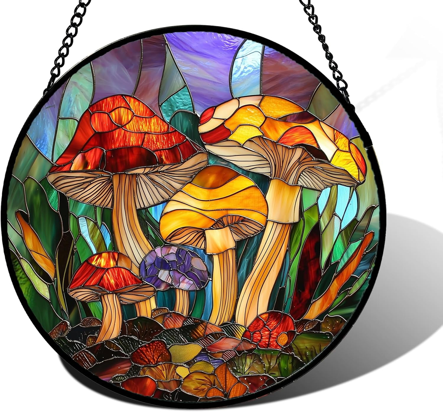 Stained Glass Window Hanging, Jungle Mushrooms Sun Catchers Diamond ...