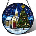 Stained Glass Window Hanging Little White Church in The Snow at ...
