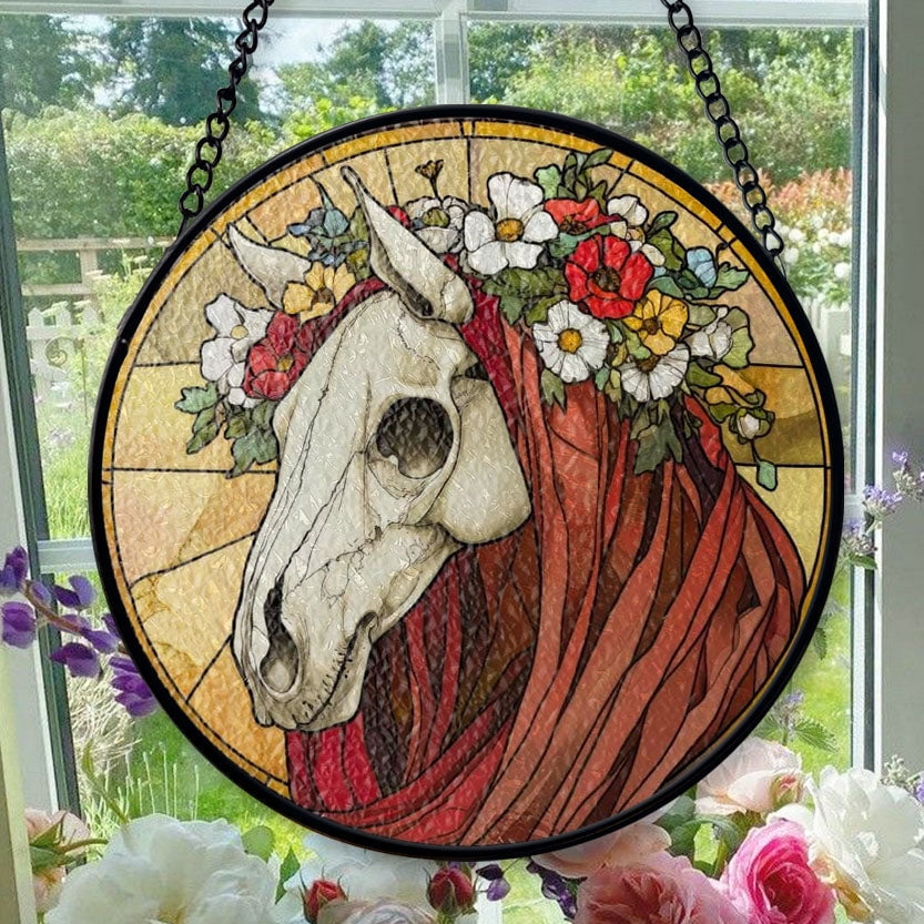 Stained Glass Window Hanging Mari Lwyd Faux - Stained Glass Window ...