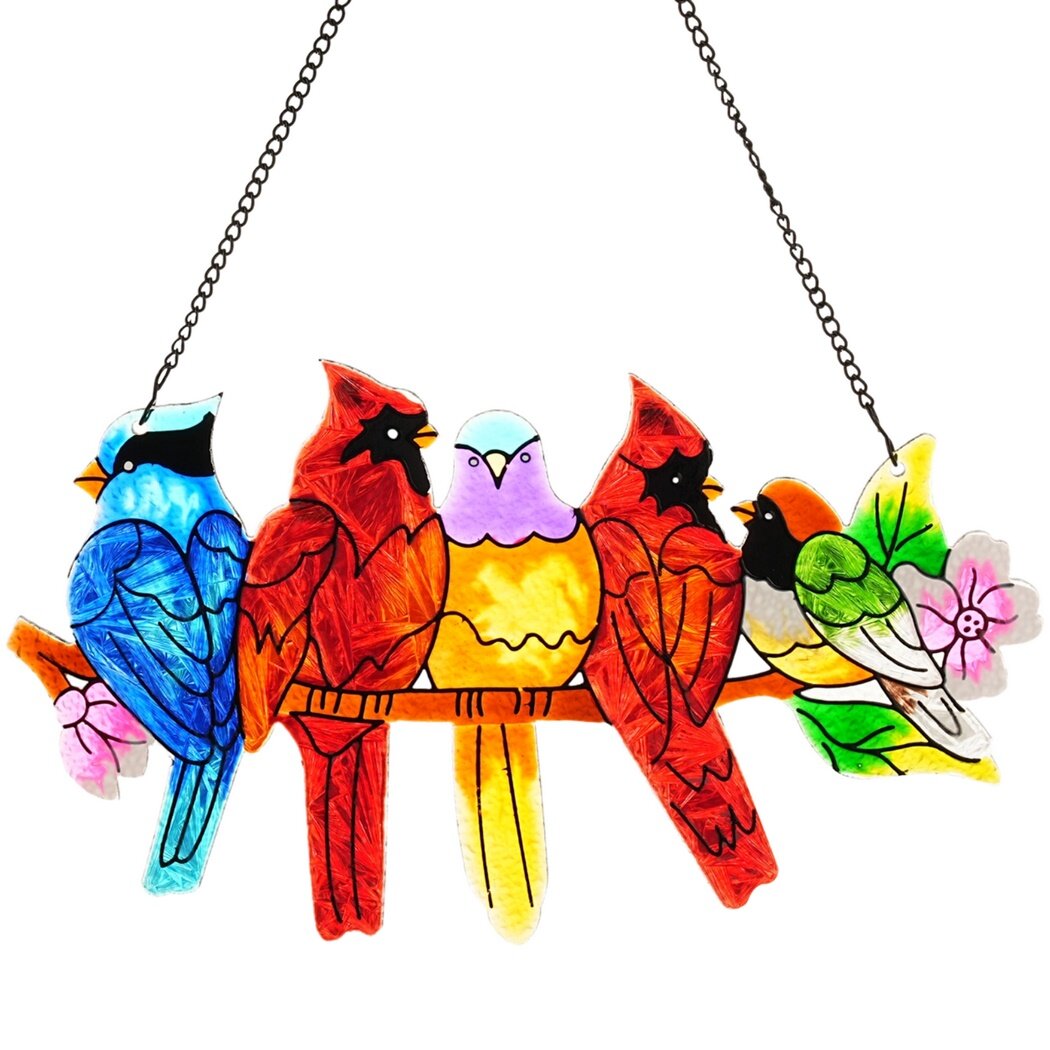 Stained Glass Window Hanging, Multi-Color 5-Bird Hanging Decoration ...