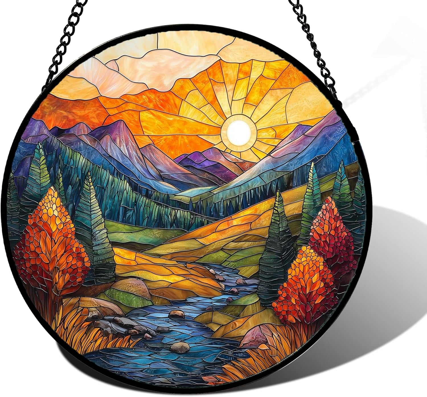 Stained Glass Window Hanging, Ocean Dolphin Sun Catchers Colorful Glass ...