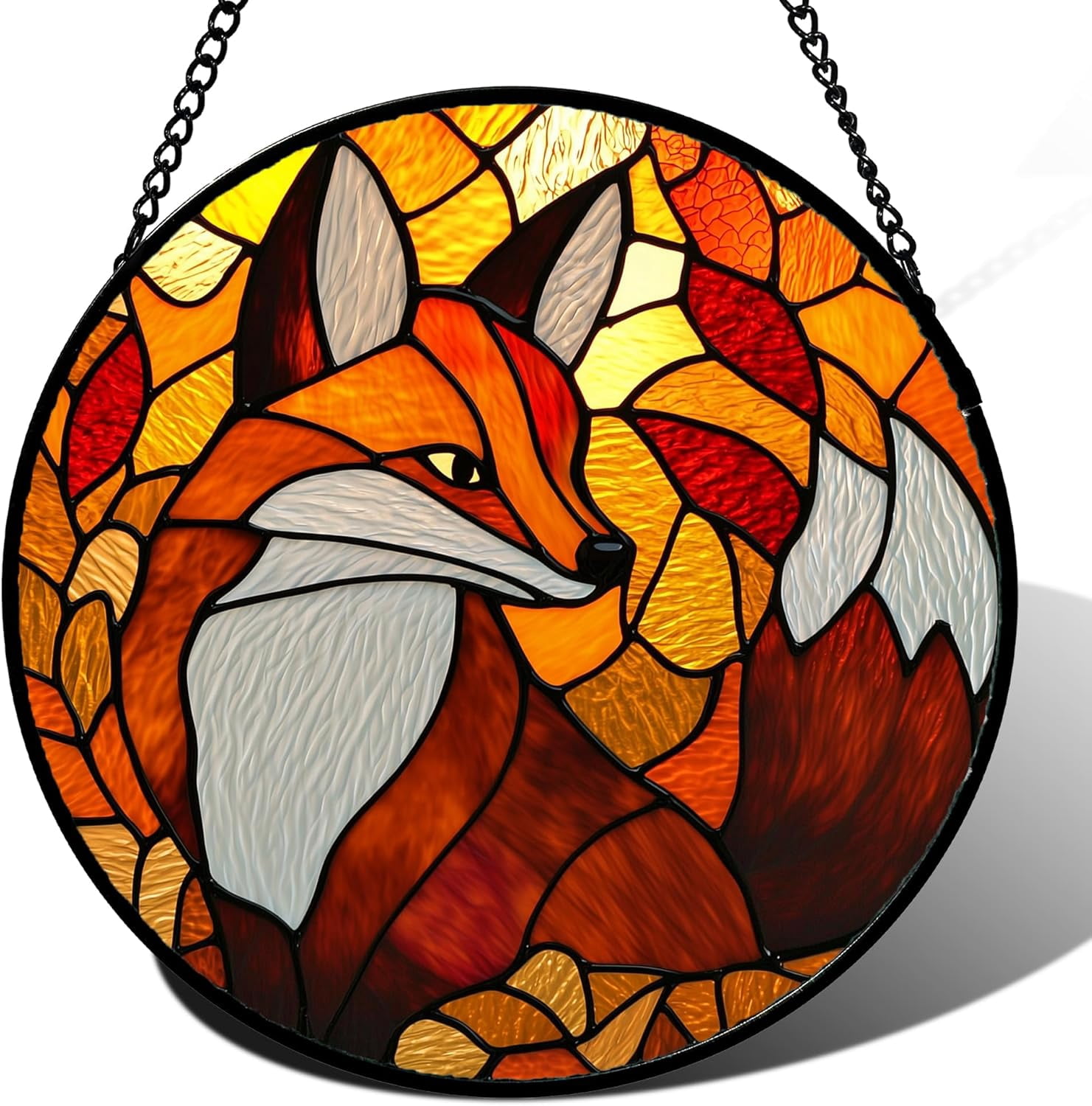 Stained Glass Window Hanging, Orange Cute Fox Suncatcher for Doors ...