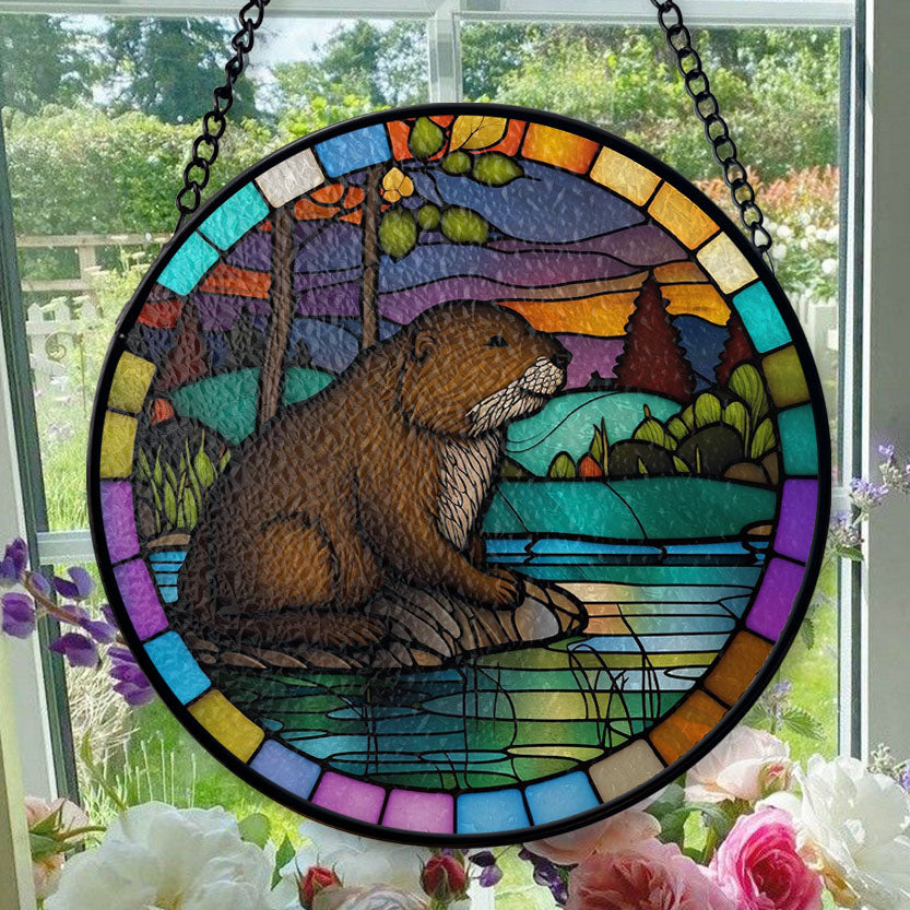 Stained Glass Window Hanging Otter - Stained Glass Window Hanging Otter ...