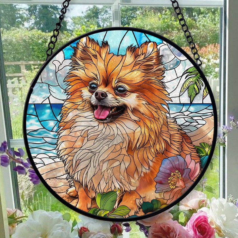 Stained Glass Window Hanging Pomeranian - Stained Glass Window Hanging ...