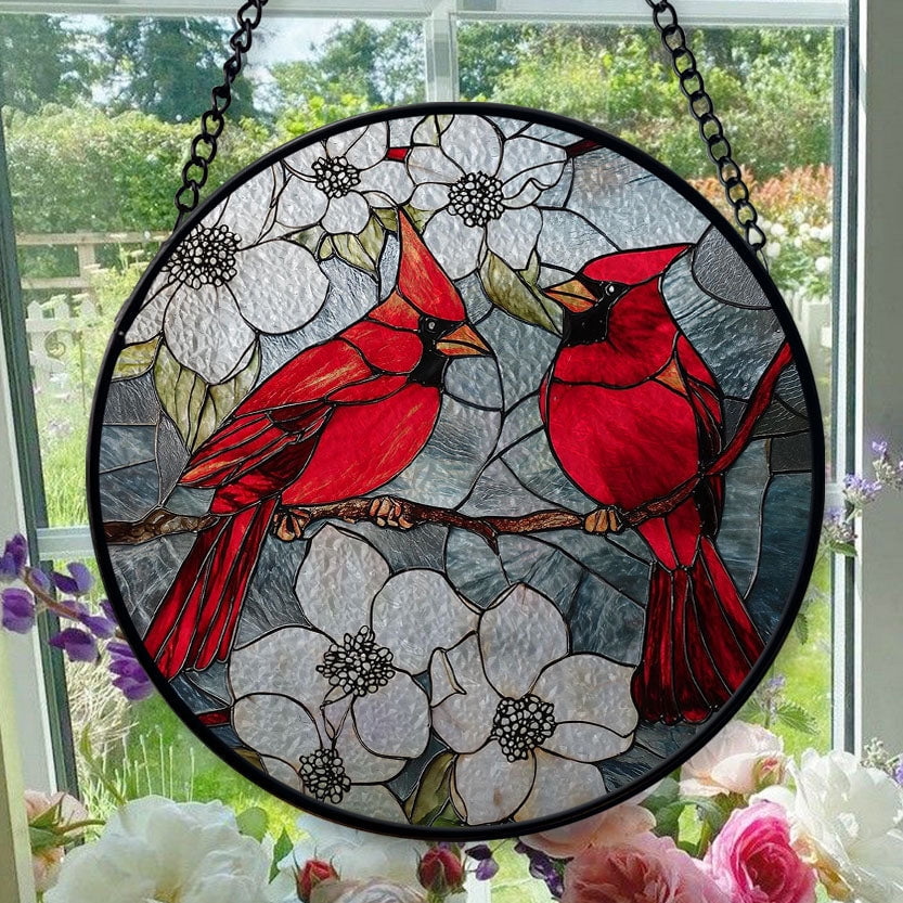 Stained Glass Window Hanging Red Cardinal - Stained Glass Window ...