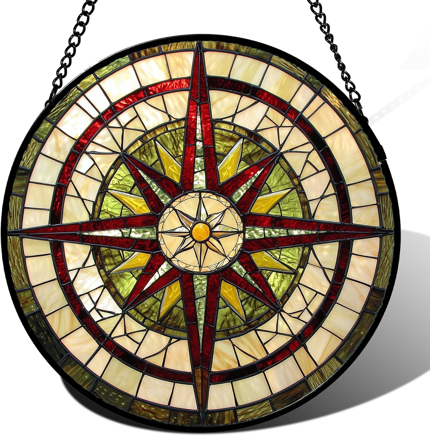 Stained Glass Window Hanging, Retro Middle Ages Style Hexagram ...