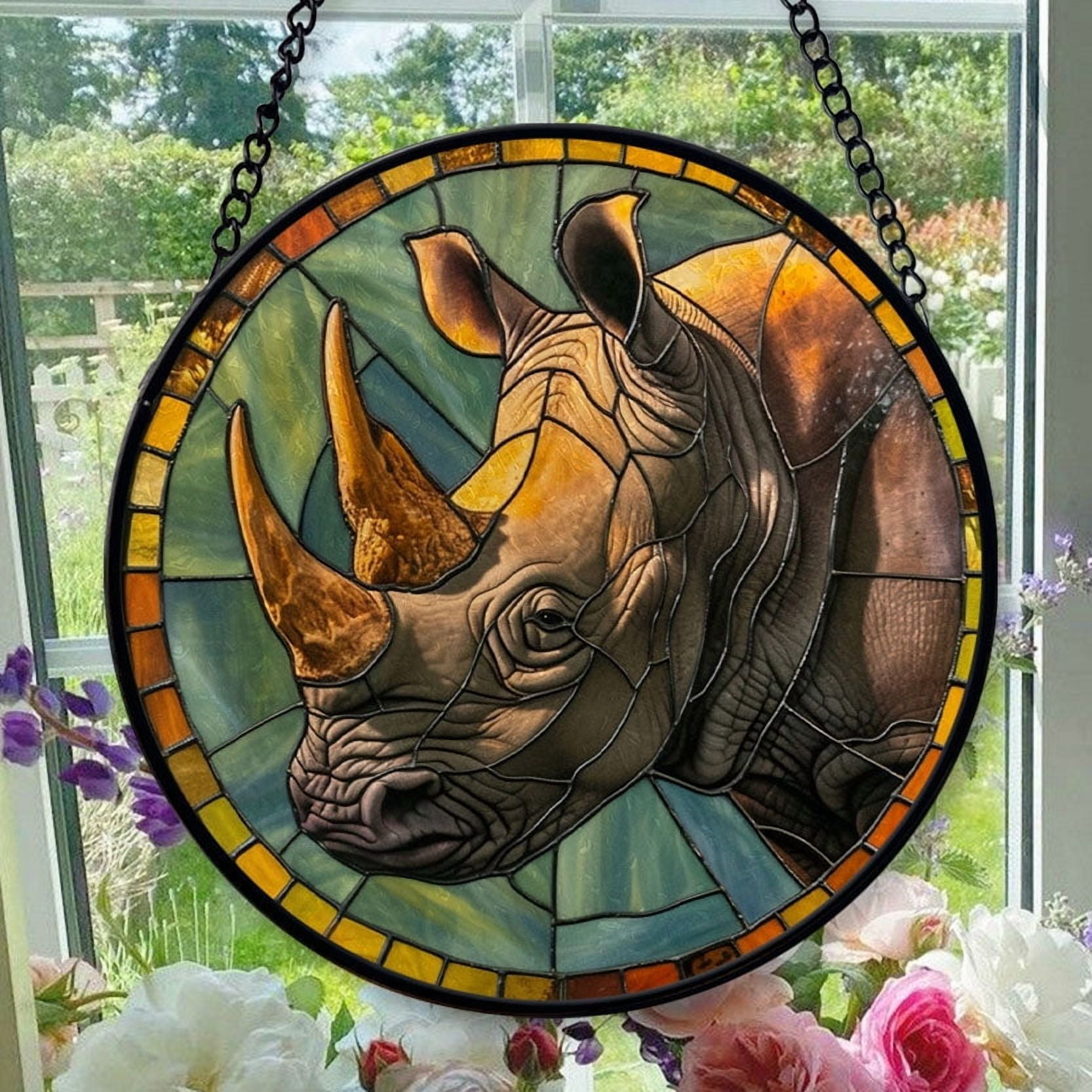 Stained Glass Window Hanging Rhinoceros - Stained Glass Window Hanging ...