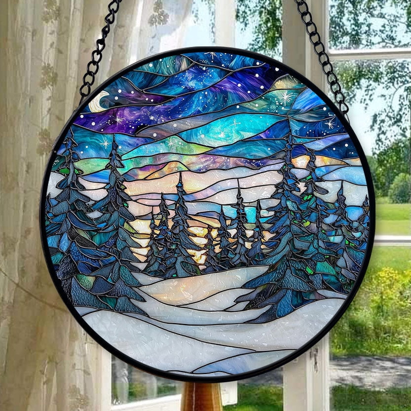 Stained Glass Window Hanging, Starry Sky Trees and Snow Sun Catchers ...