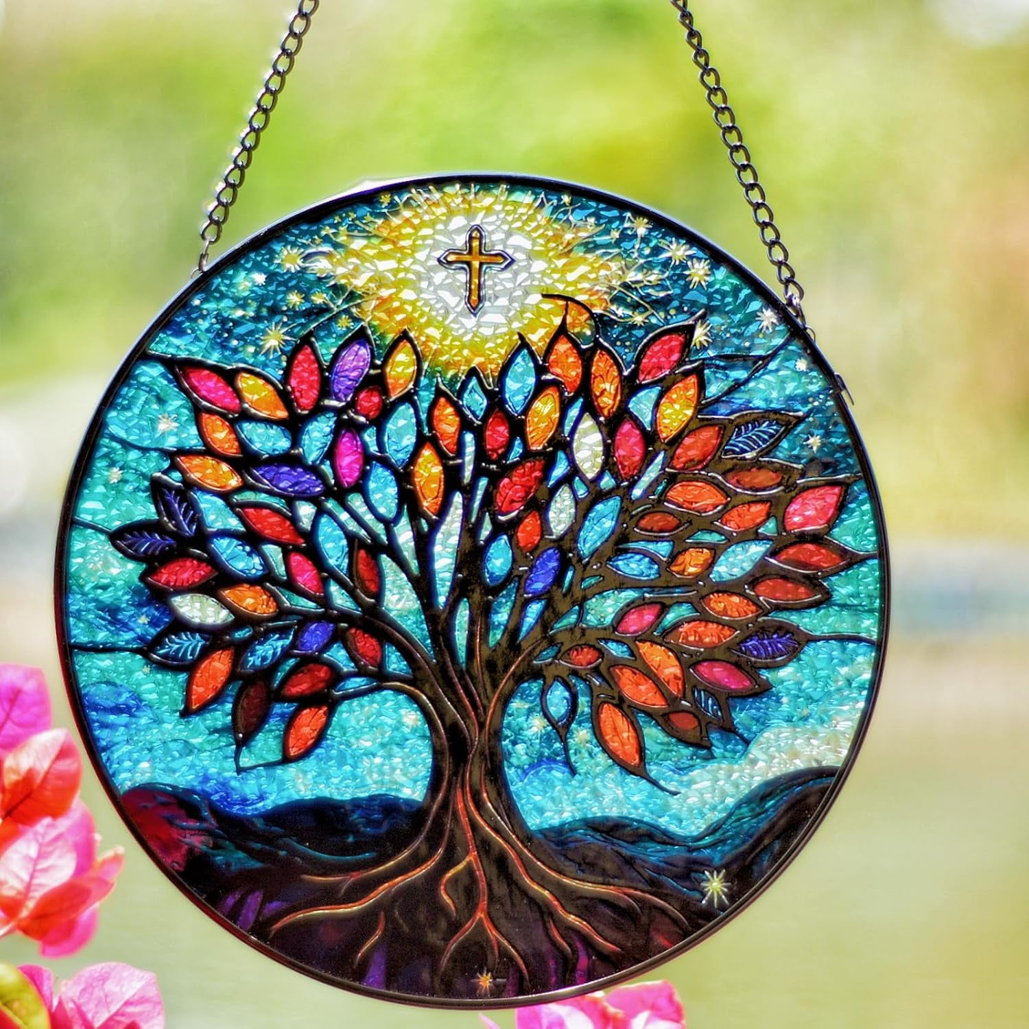 Stained Glass Window Hanging, Stunning Suncatchers for Windows with Fade Resistant Hand-Painted ...