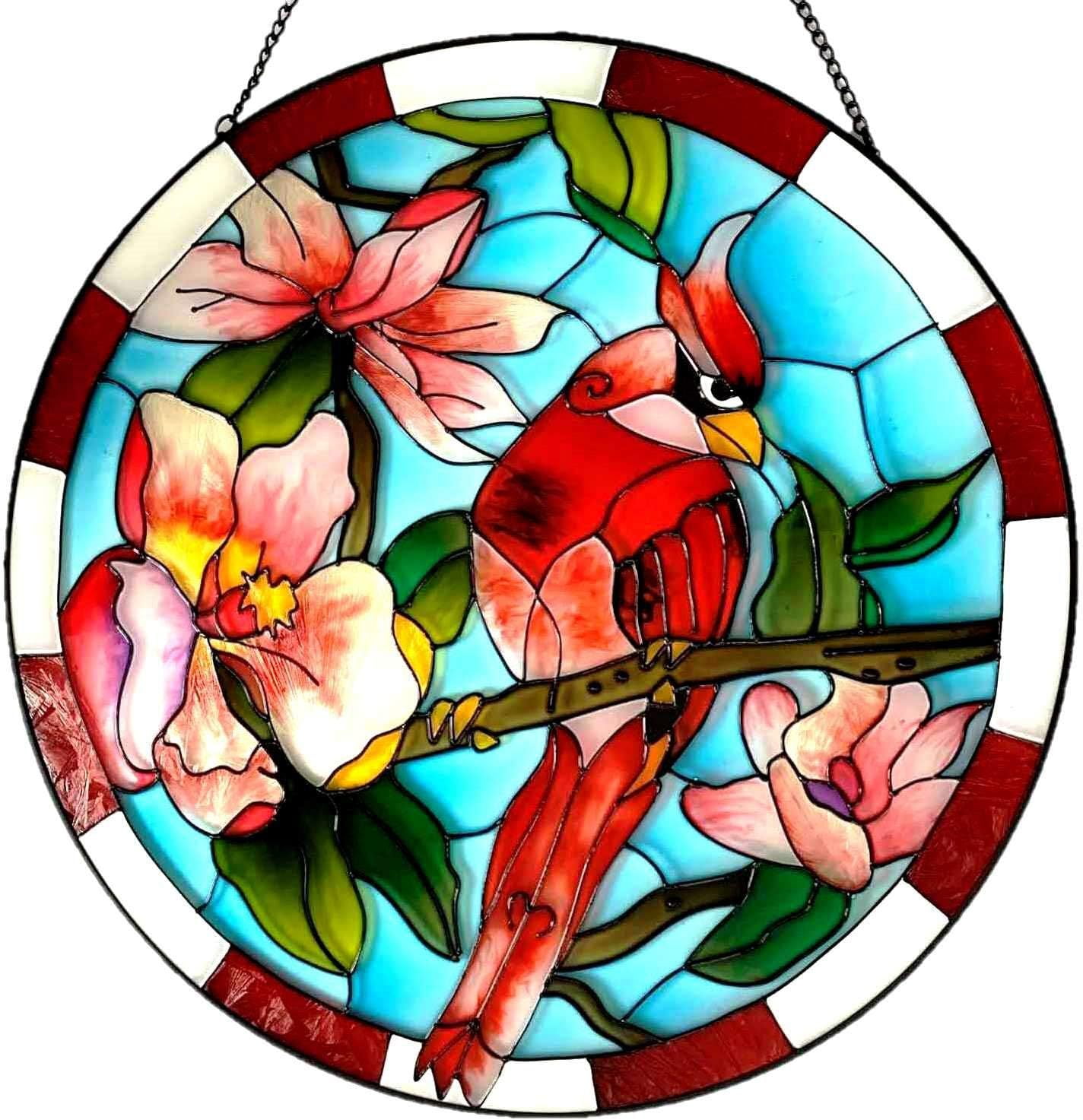 Stained Glass Window Hanging Suncatcher Peacock Red Bird Window Hanging ...