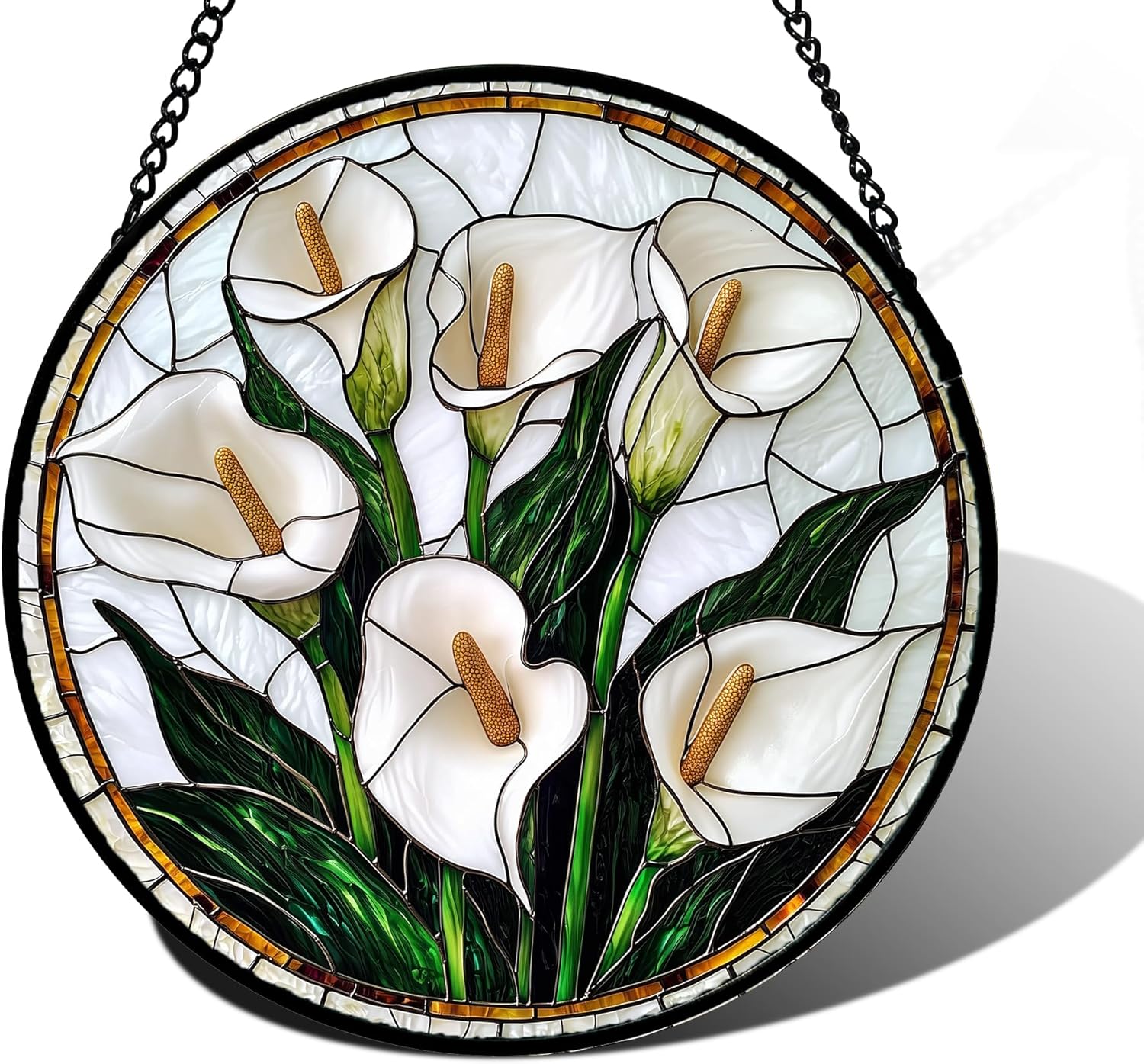 Stained Glass Window Hanging, White Calla Lily Flowers Sun Catchers ...