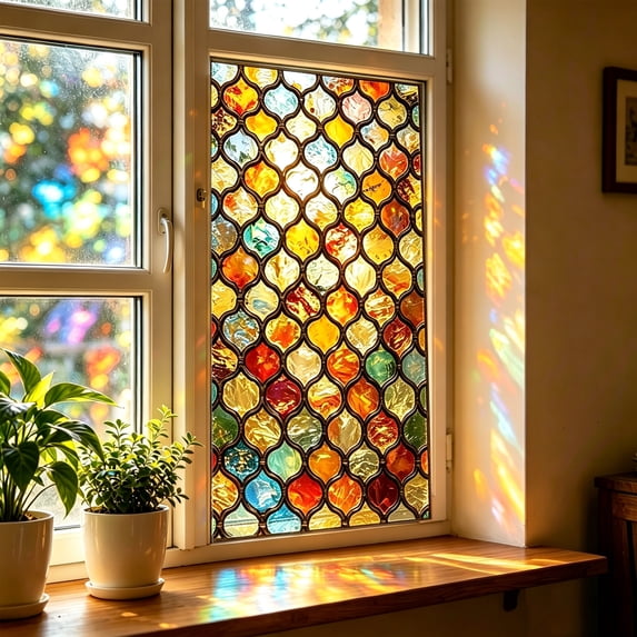Stained Glass Window Privacy Film Static Cling - Rainbow Glass ...