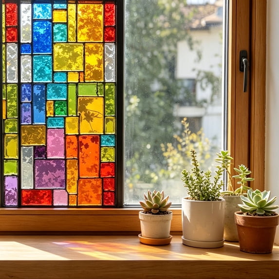 Stained Glass Window Privacy Film Static Cling - Rainbow Glass ...