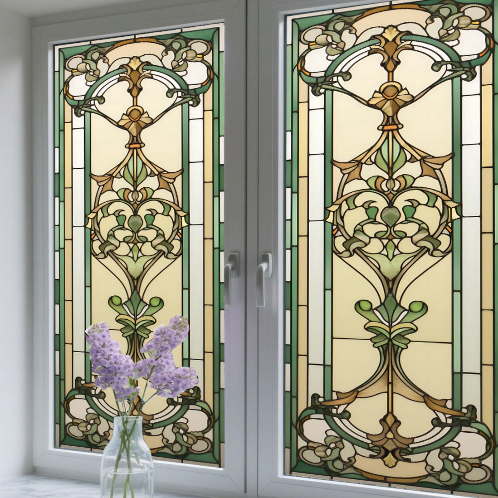 Stained Glass Window Privacy Film,Vintage Rainbow Window Film Static ...
