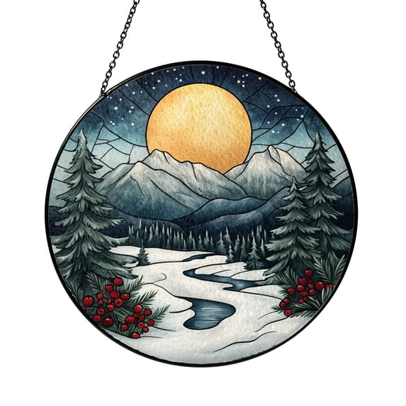 Stained Glass Winter Landscape Window Hanging Art - Walmart.com
