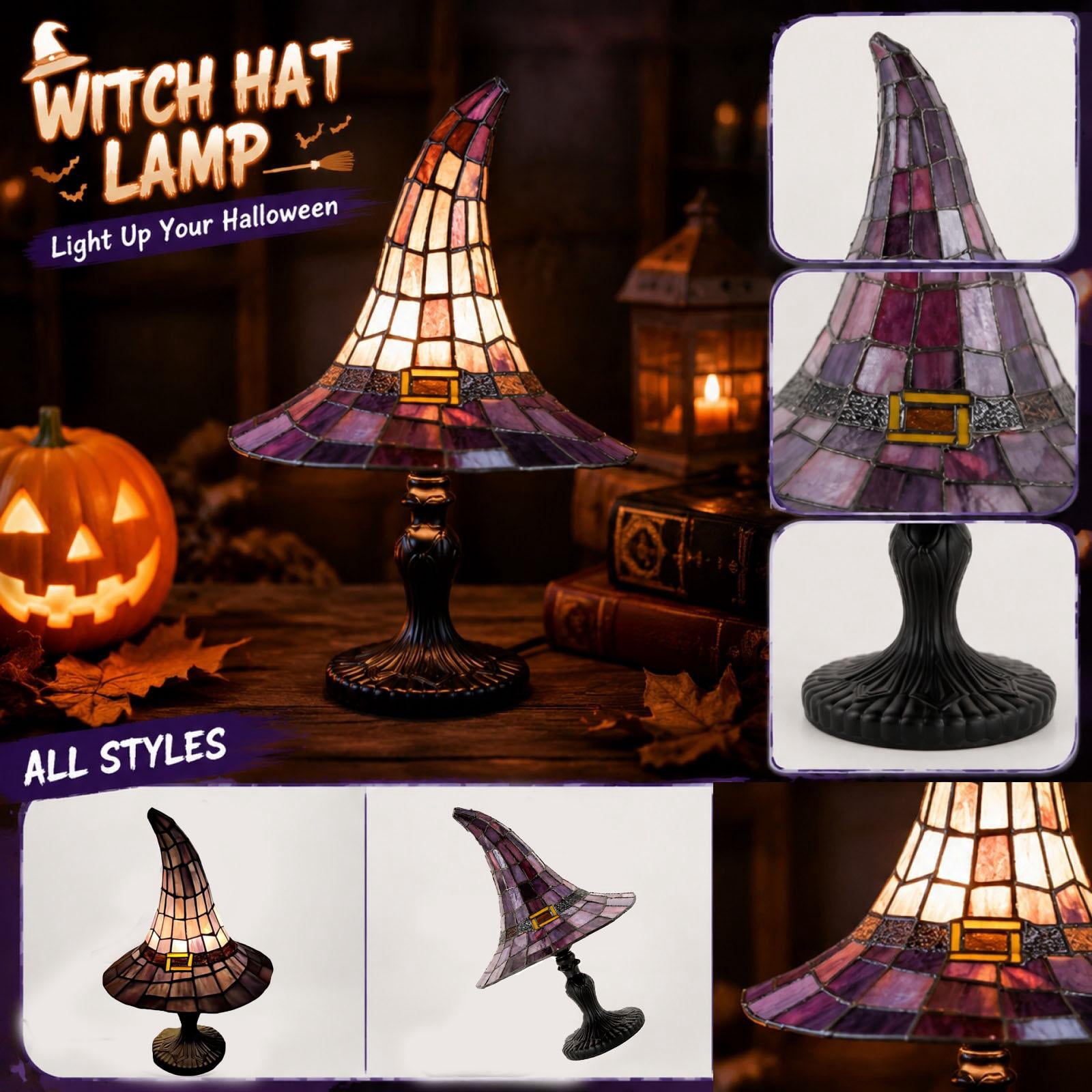 Stained Glass Witch Hat Lamp, Real Glass Halloween Tiffany Style Table ...