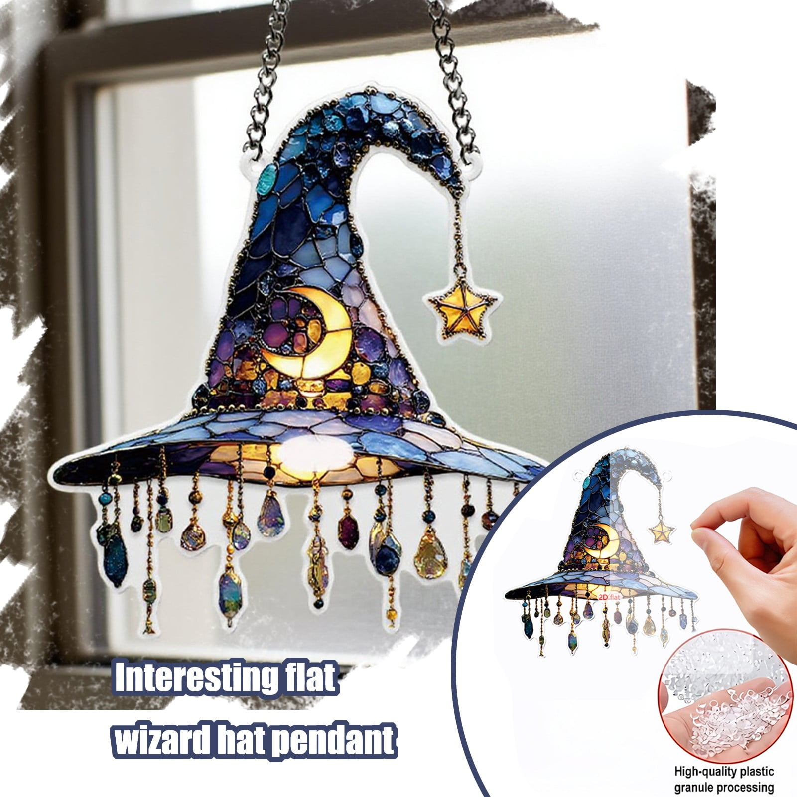 Stained Glass Wizard Hat Suncatcher, Handmade Witch Hat Window Hanging ...