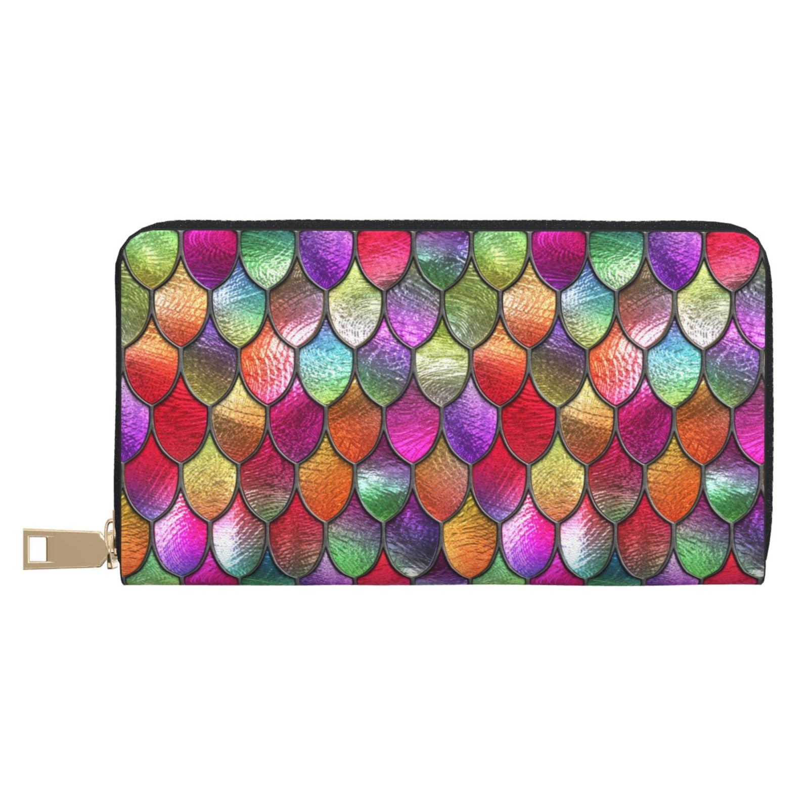 Stained glass Rainbow fish scales Wallet Women, Leather Bifold Multi ...