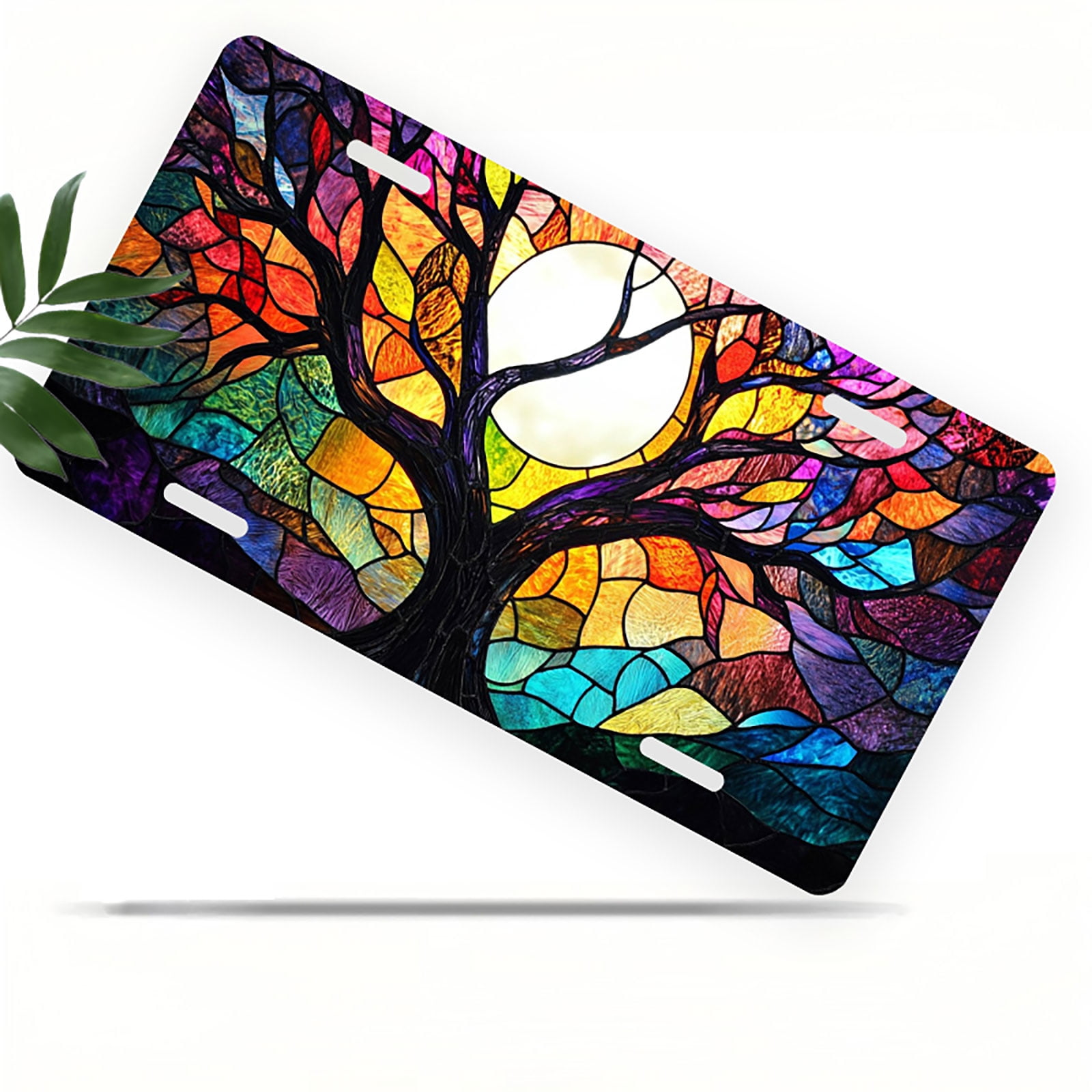 Stained glass Tree Front License Plate, Metal License Plate, Funny ...