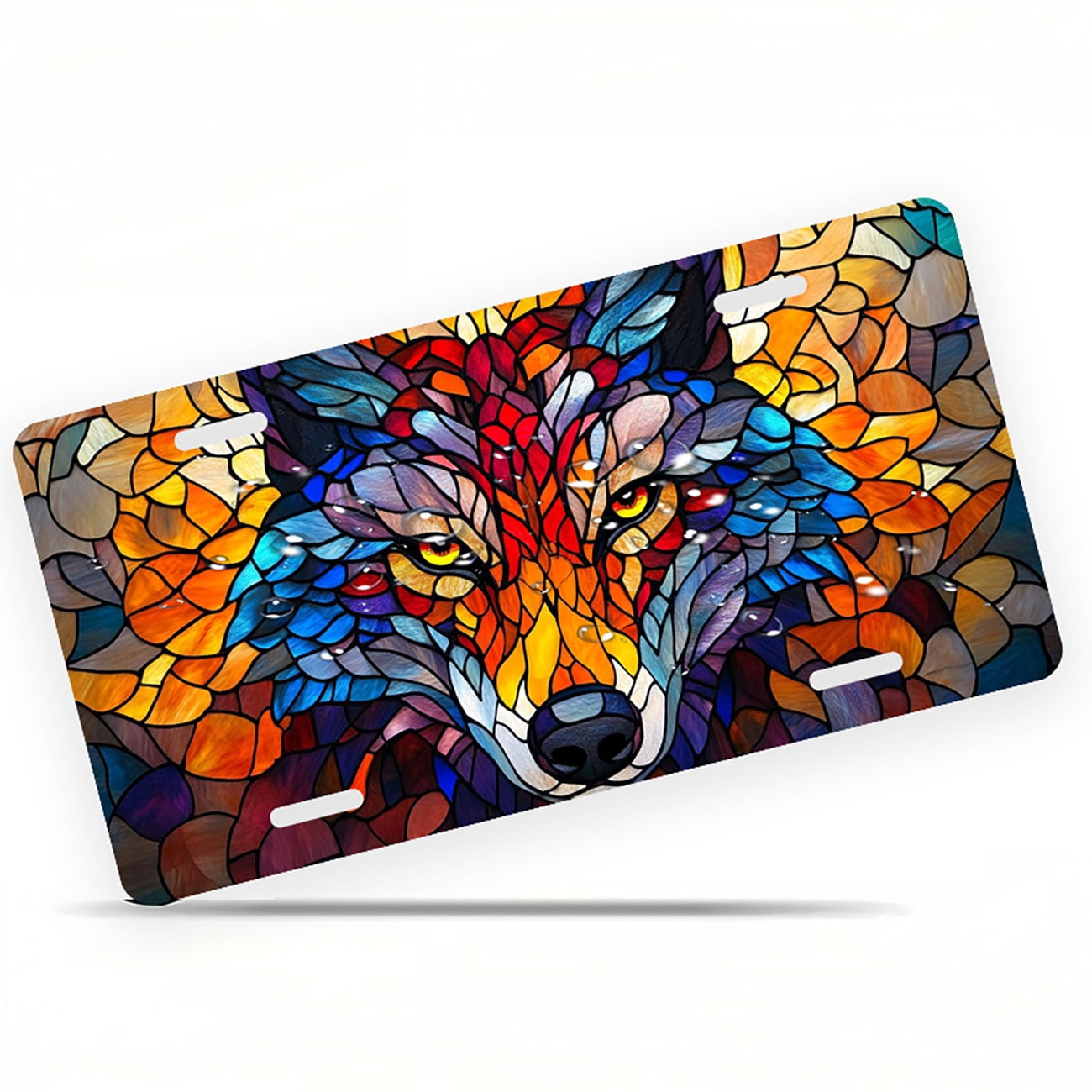 Stained glass Wolf Front License Plate, Metal License Plate, Funny ...