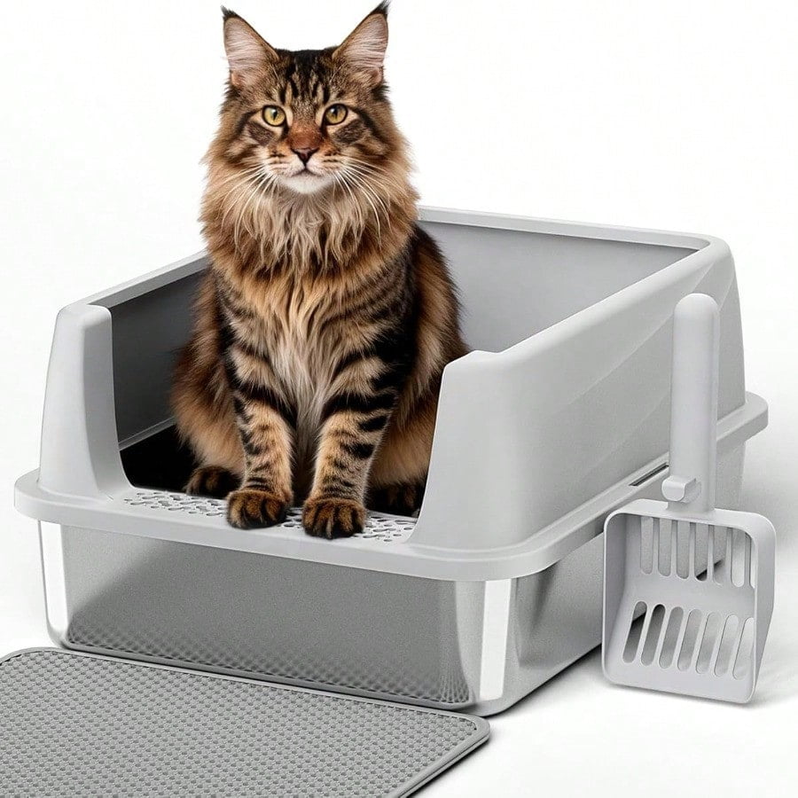 Stainl Steel Cat Litter Box with Lid Extra Large Litter Box for Big ...