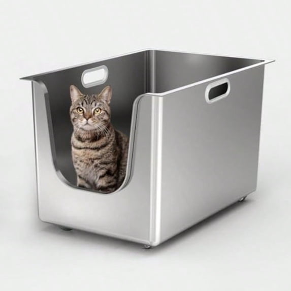 Stainl Steel Litter Box 13.7'' High Sides XL Metal Cat Litter Box with ...