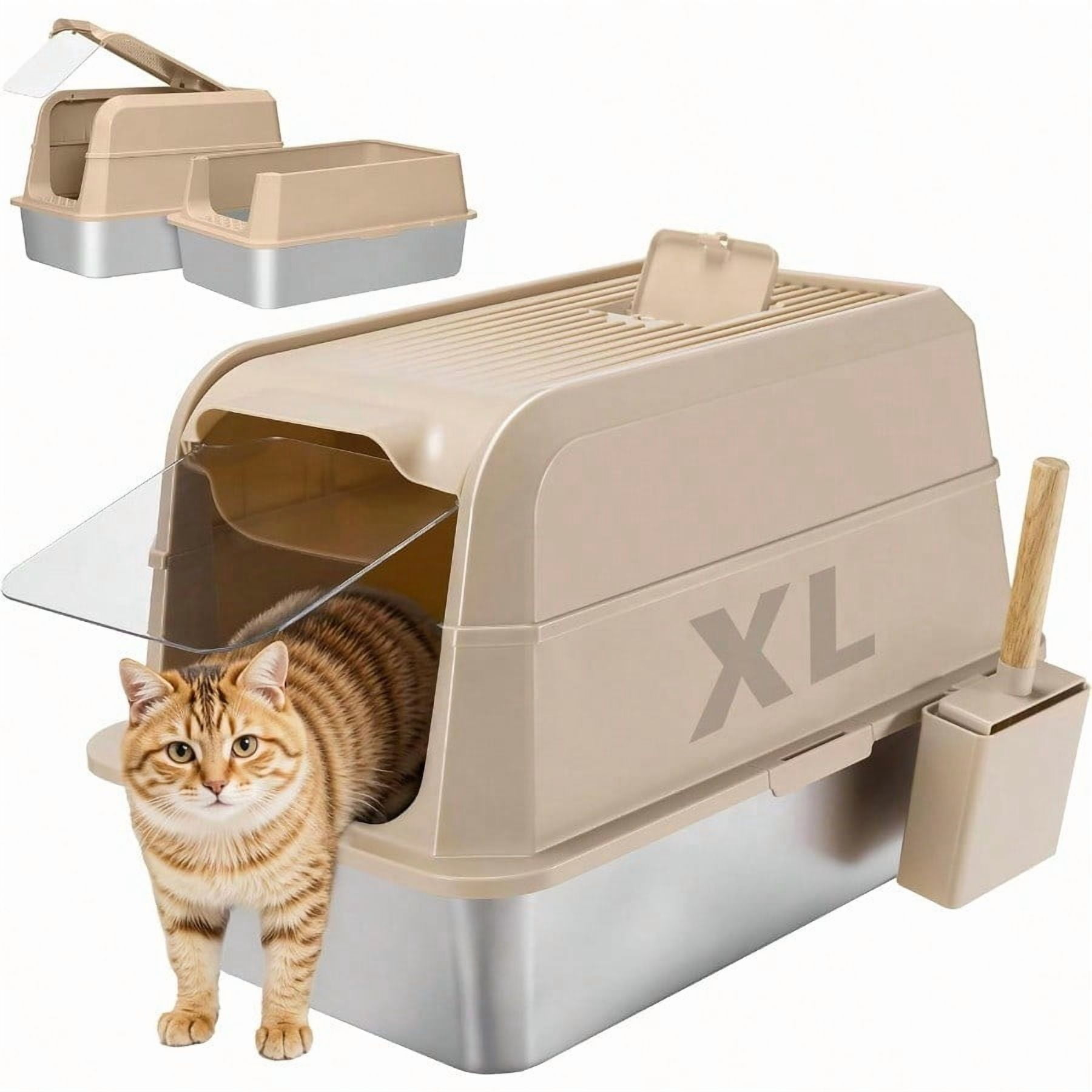 Stainl Steel Litter Box with Lid XL Extra Large Cat Litter Box Enclosed ...