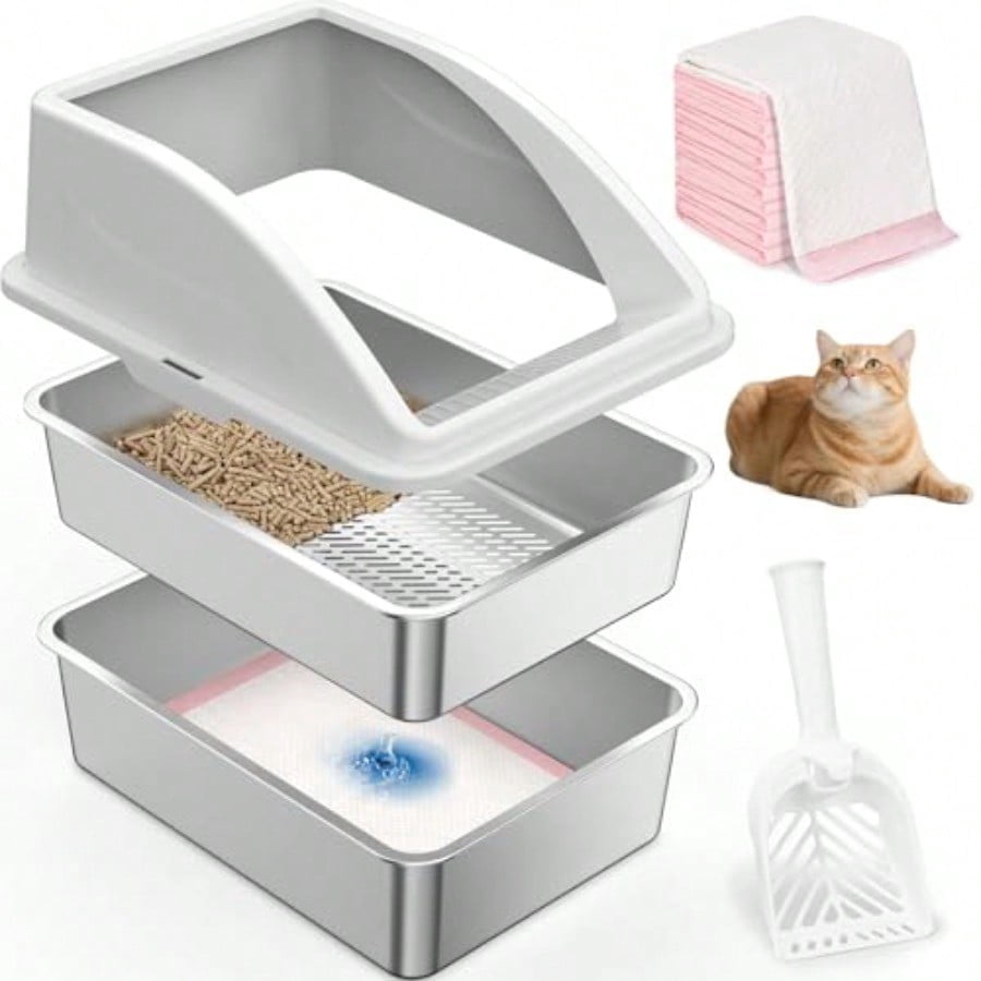 Stainl Steel Sifting Litter Box Sifting Cat Litter Boxes with Lid ...