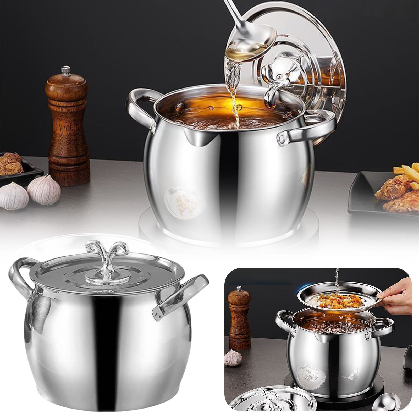 Stainless Container With Removable Strainer Spoon And Lid Kitchen ...