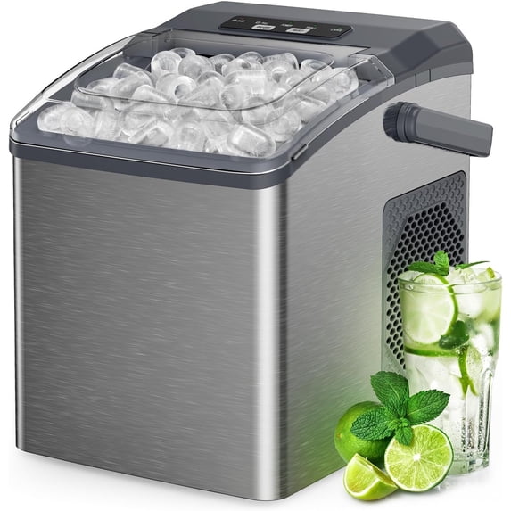 Stainless Countertop Ice Maker, 26 lbs/Day Ice Production in 6 Mins ...