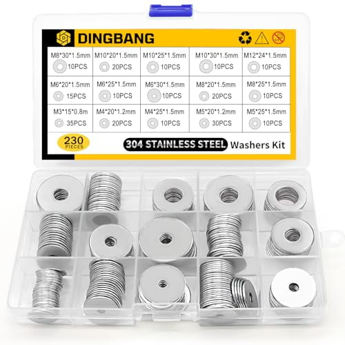 Stainless Fender Washers Assortment Kit,15 Sizes M3-M12 230Pcs ...