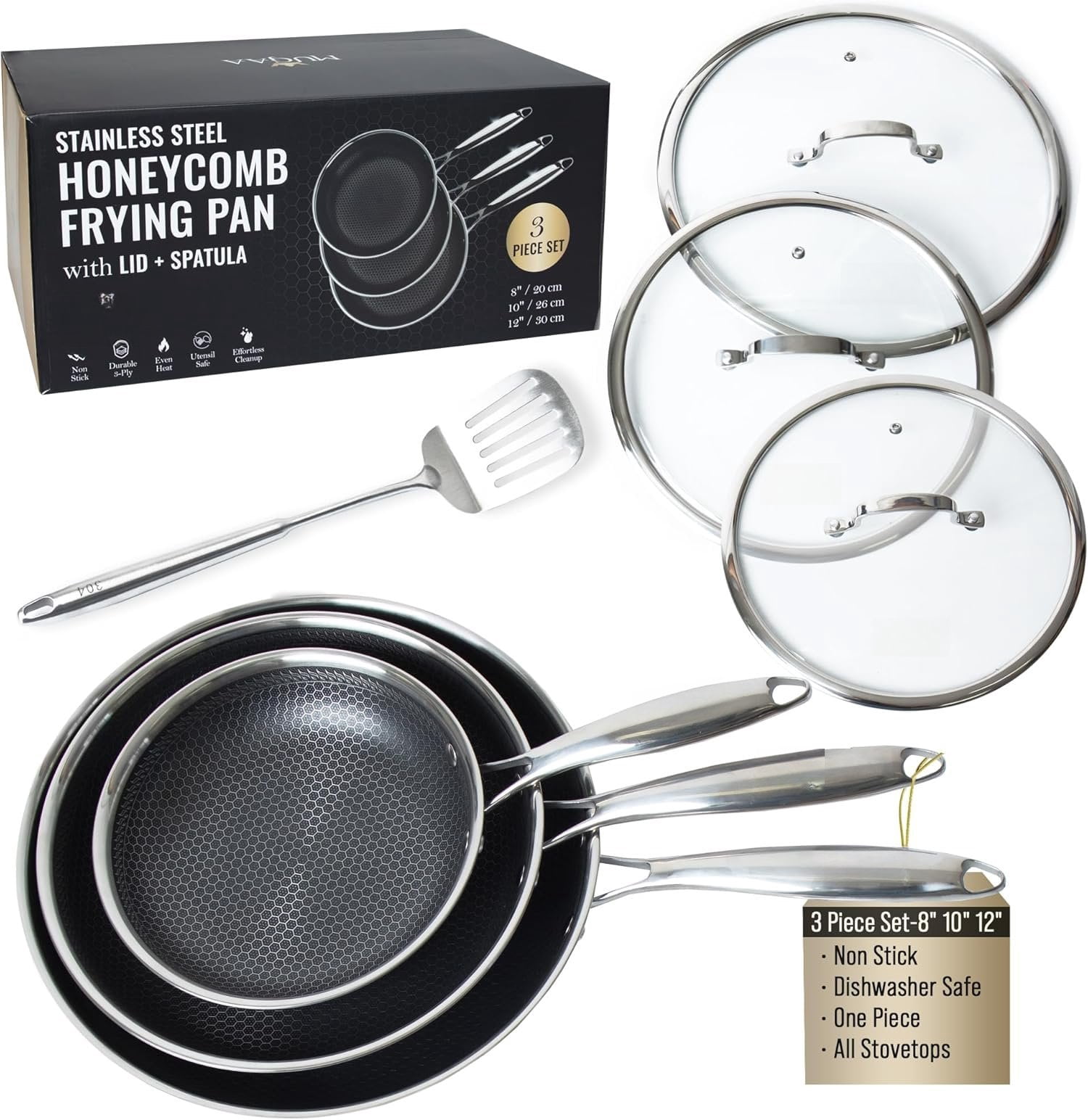 Stainless Frying Pan Set, Sartenes de Acero Inoxidable 3- Honeycomb ...