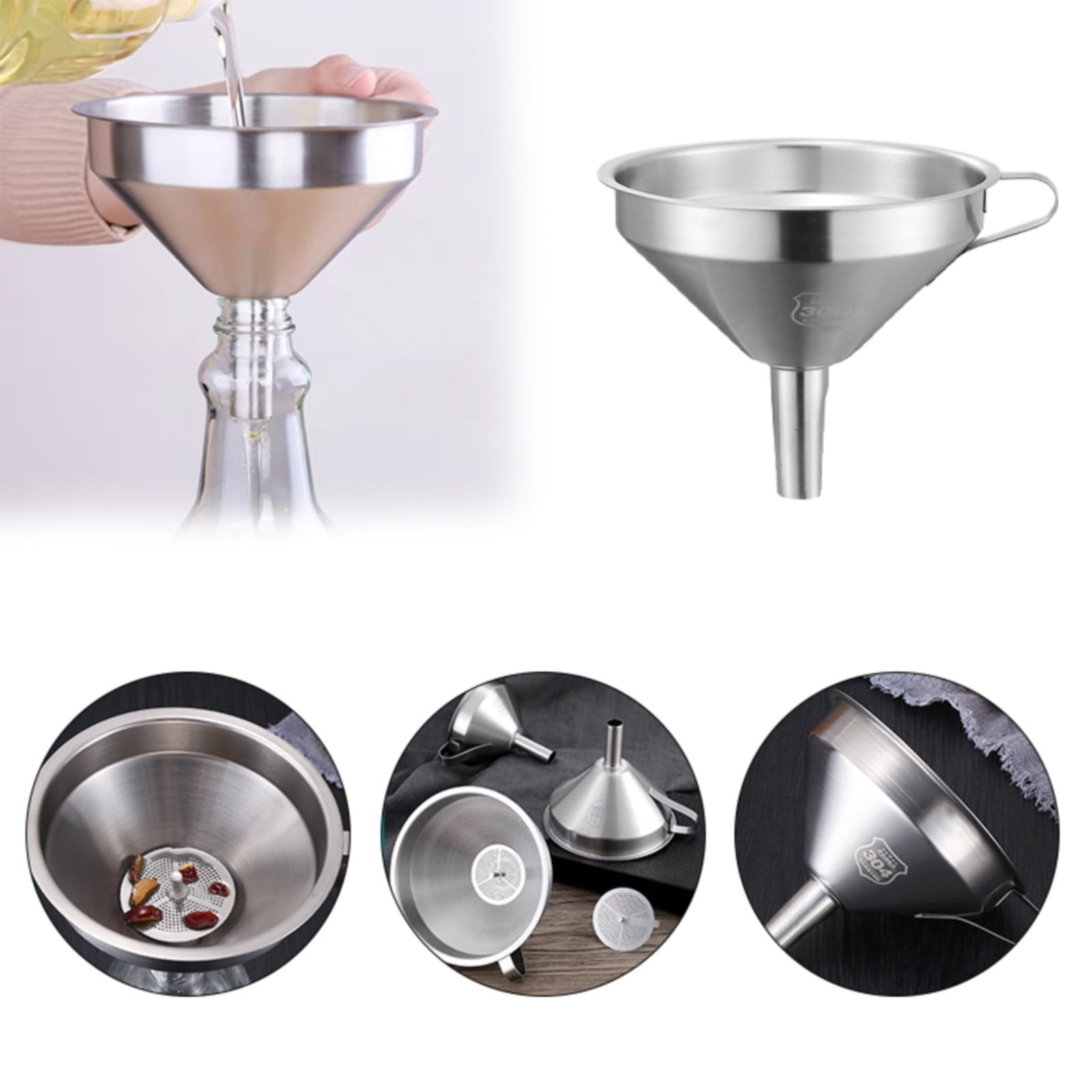 Stainless Funnel Filter with Food Strainer 1pc Kitchen Funnel for ...
