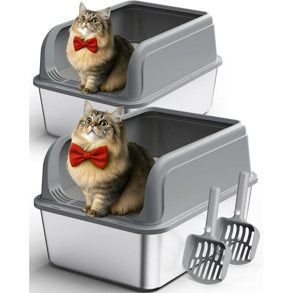 Stainless Litter Box, Kitty Litter Box with Scoop, Anti-Leakage Entry ...