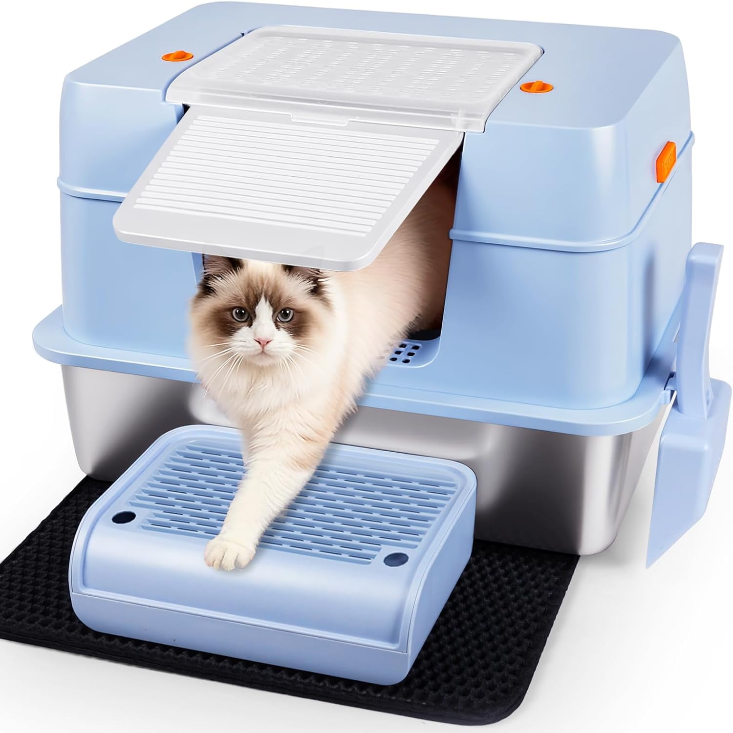 Stainless Litter Box with Lid, XL Side Entry Litter Box for Big Cats ...