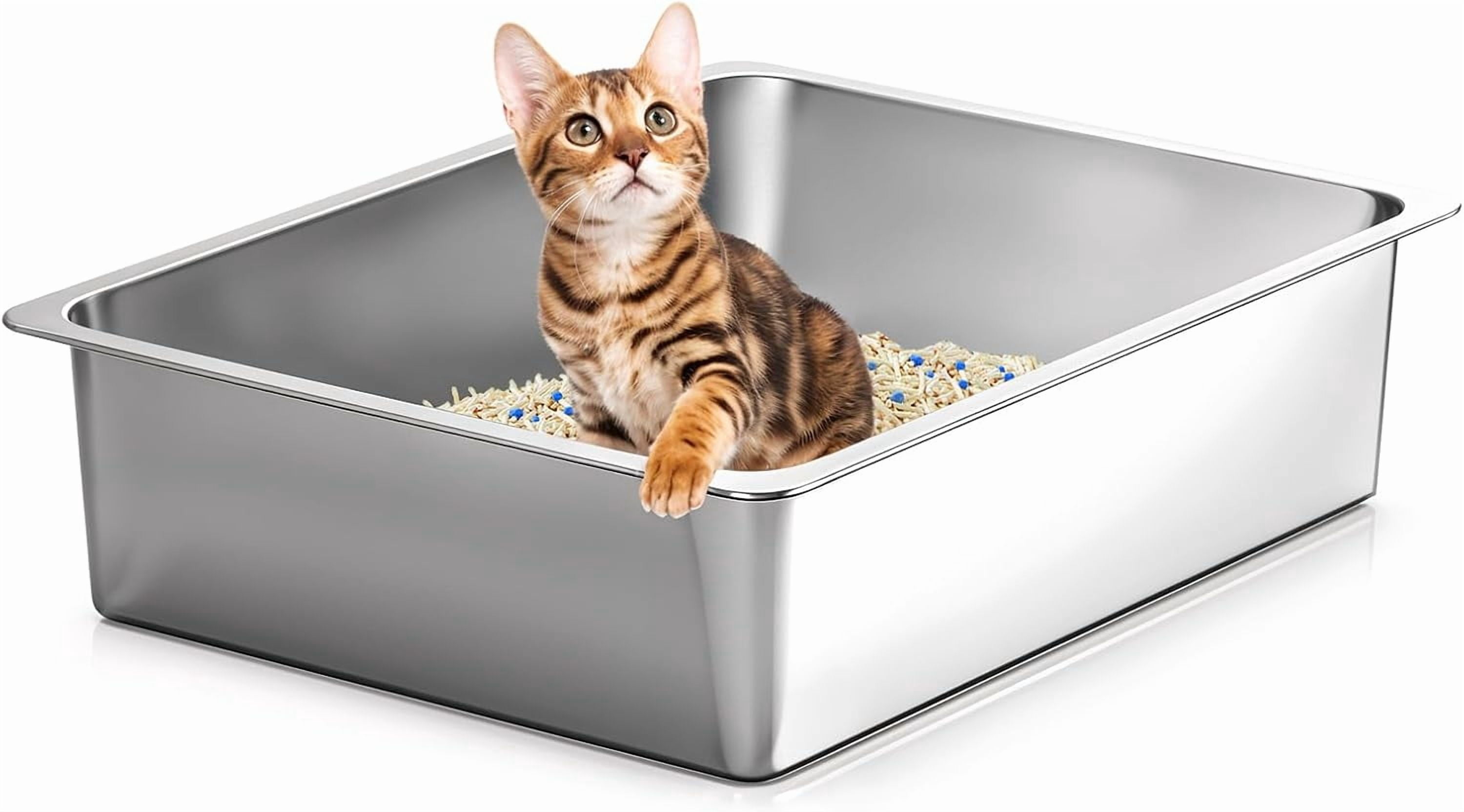 Stainless Litter Box, Small High Sided Pan Box, Indoor Litter Tray, Non ...