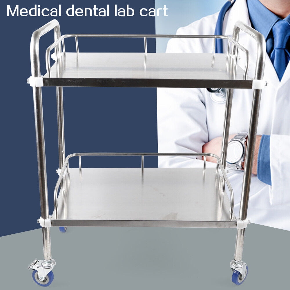 Stainless Medical Dental Lab Mobile Serving Cart Trolley Stand w/ Wheel ...
