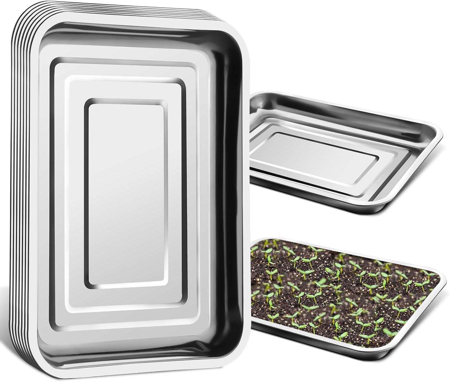 Stainless Metal Trays, Steel Seed Starter Carry Tray Fit 54 Cell Plug ...