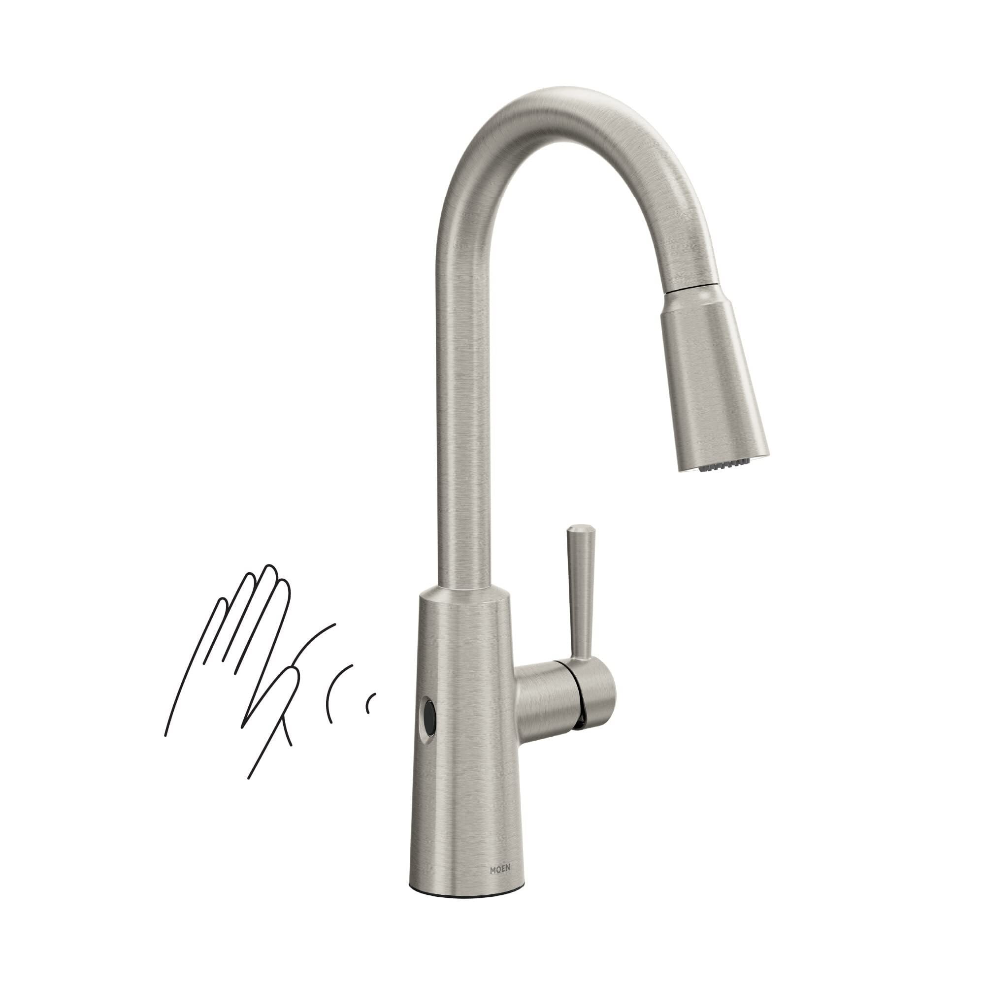 A Stainless One-Handle Pulldown Kitchen Faucet Featuring Power Boost ...