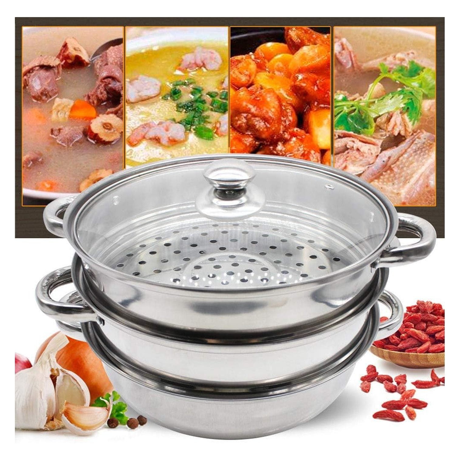 Stainless Steamer 3 Tier Steamer Stainless Steel Steam Cooking Cookware ...