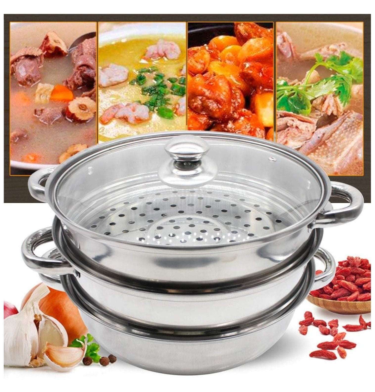 Stainless Steamer 3 Tier Steamer Stainless Steel Steam Cooking Cookware ...
