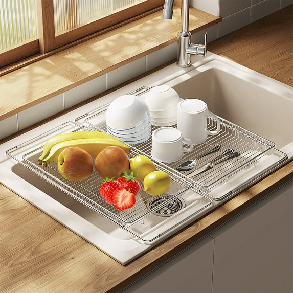 Stainless Steel 1-Tier Adjustable Dish Rack - Walmart.com